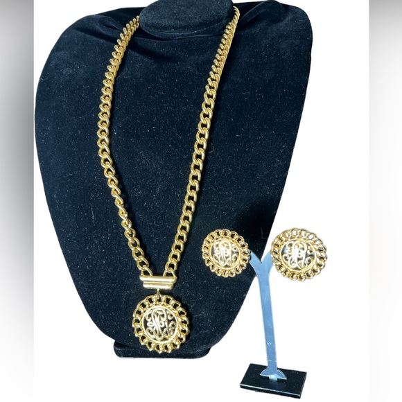 Monet | Jewelry | Vintage 7s Monet Monogram Gold Tone Necklace Set With ...